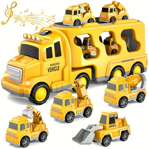 7-in-1 Construction Truck Toy Set with Moving Parts, Opening Doors & Detachable Dump Bed ...