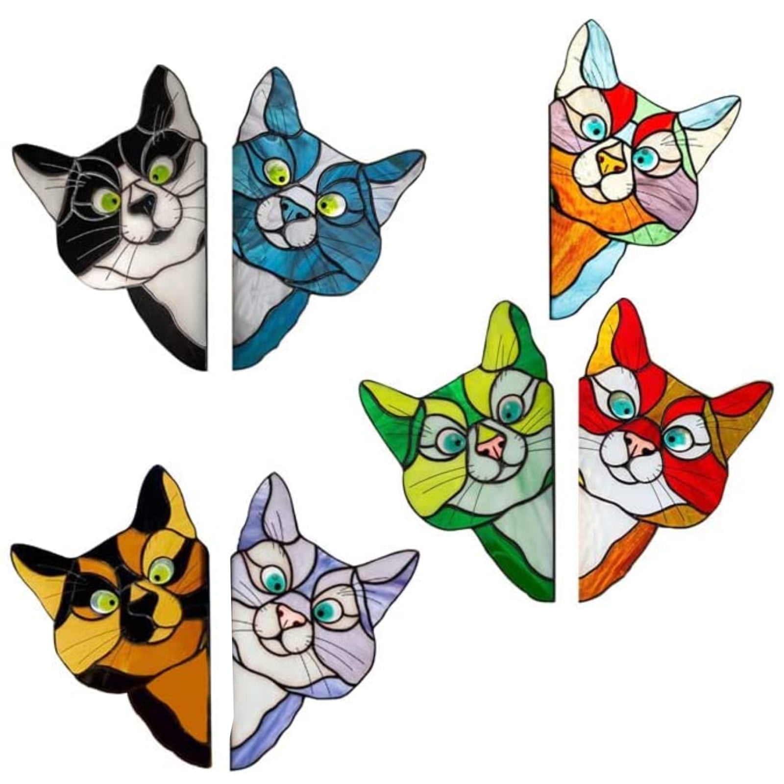7 in 1 Cute Cat Window Sticker Cat Face Peering Funny Cat Decal Sticker ...