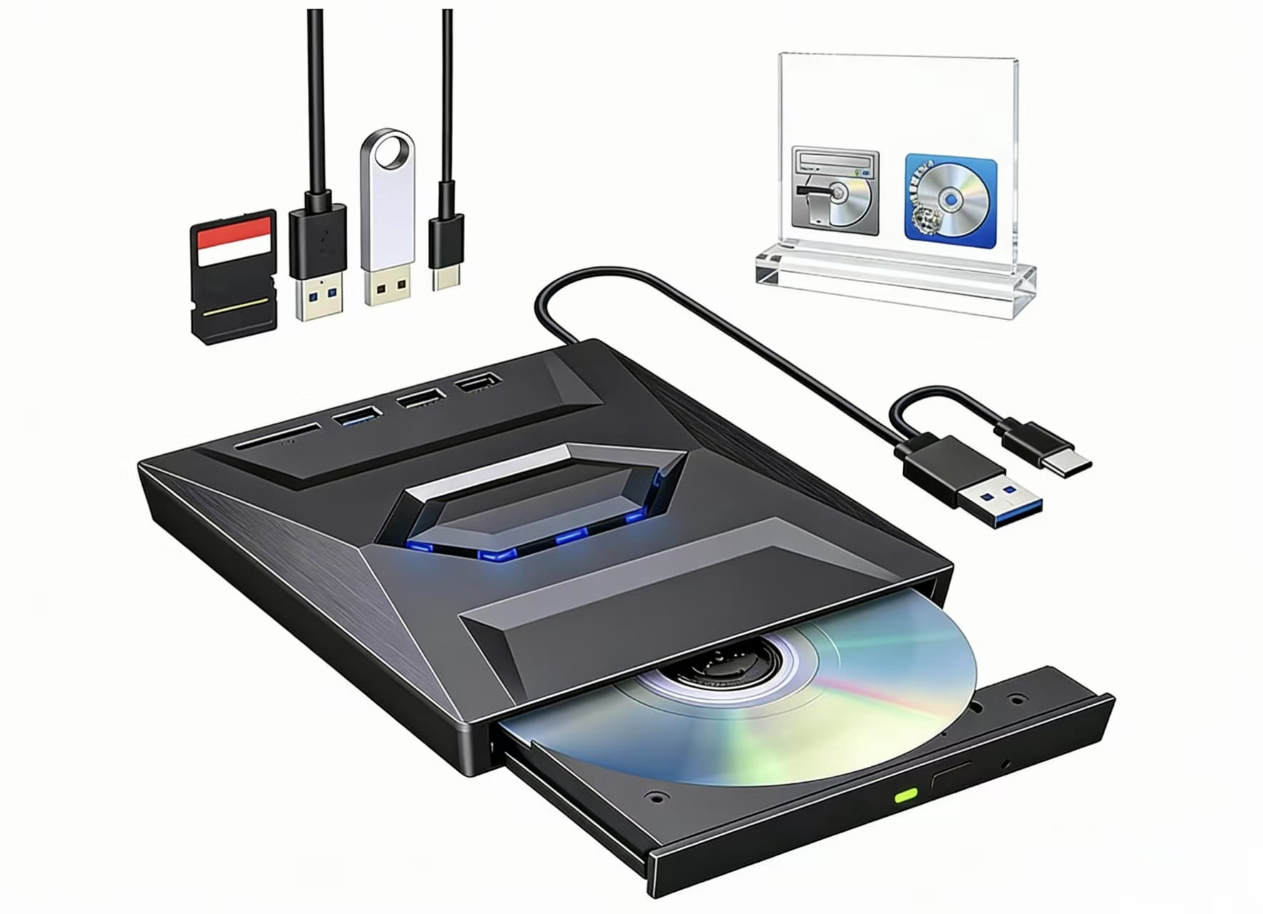 7-in-1 External USB 3.0 Blu-Ray DVD Drive, Portable BD/CD/DVD Burner ...