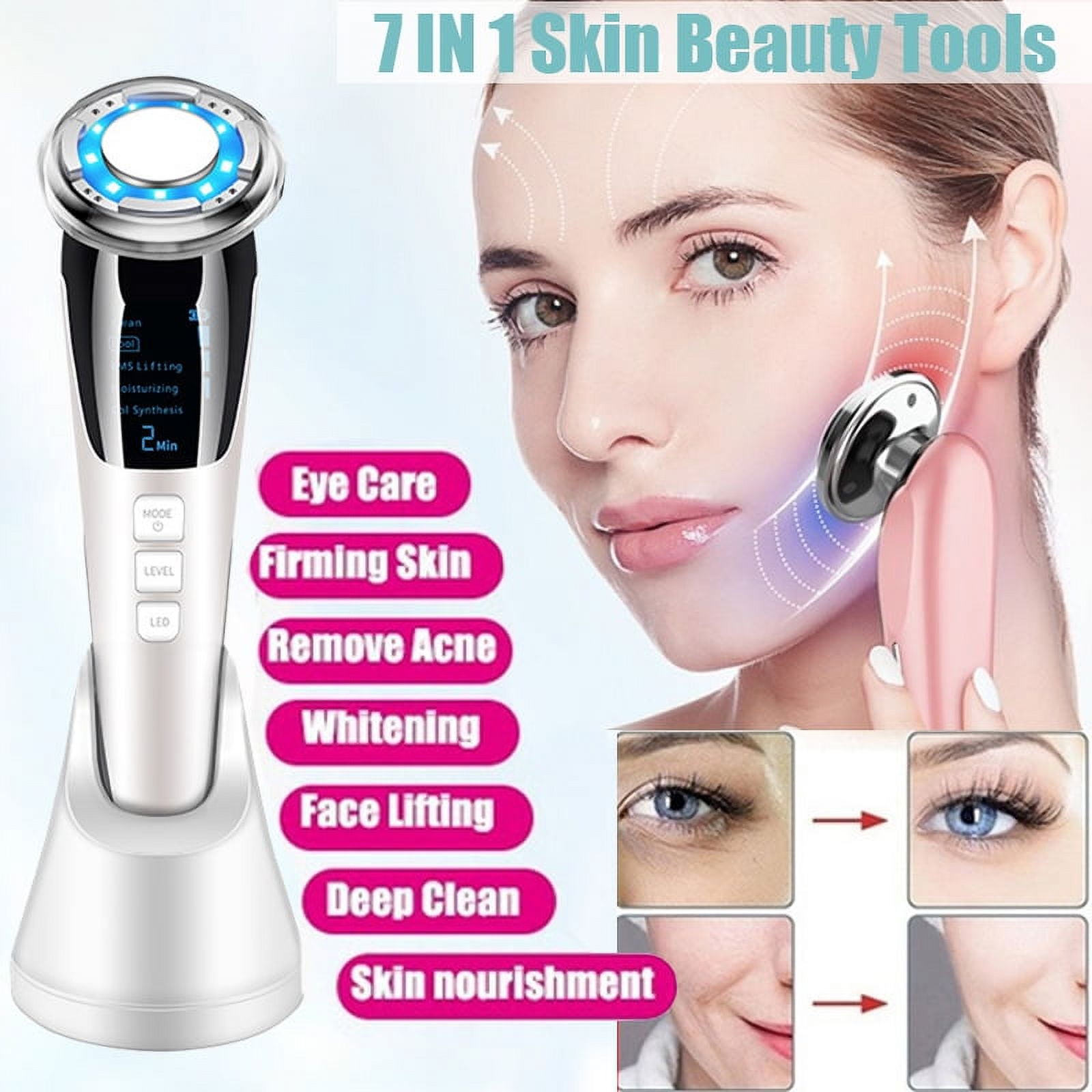 7 in 1 Facial Electroporation LED Cold Hot Radio Frequency Skin Care ...