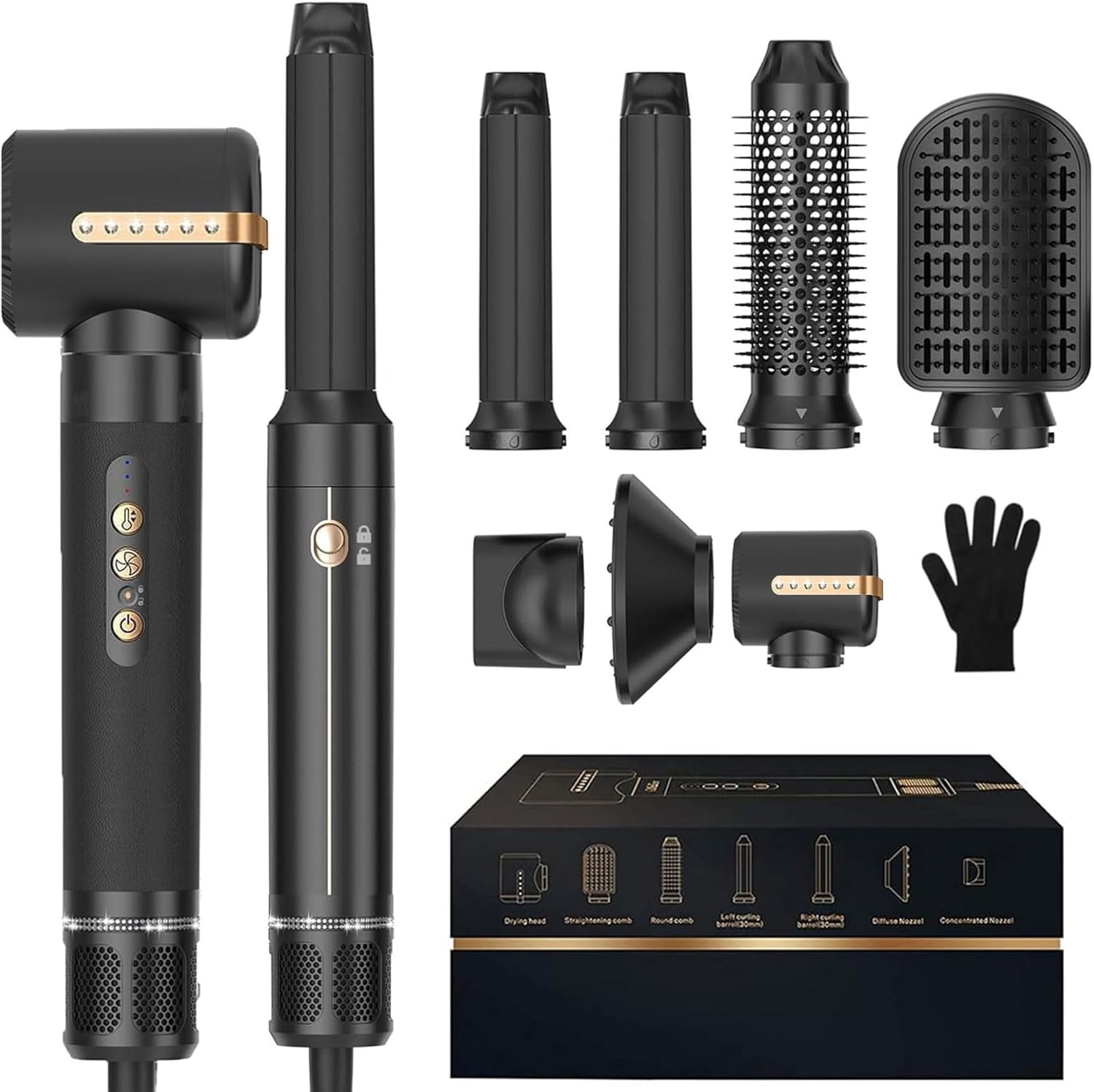 7-in-1 Hair Dryer Brush Set with Diffuser & Concentrator - 110,000 RPM ...