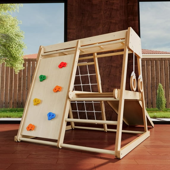 7-in-1 Indoor Climber for Toddlers Ages 1-4, Solid Wood Montessori ...