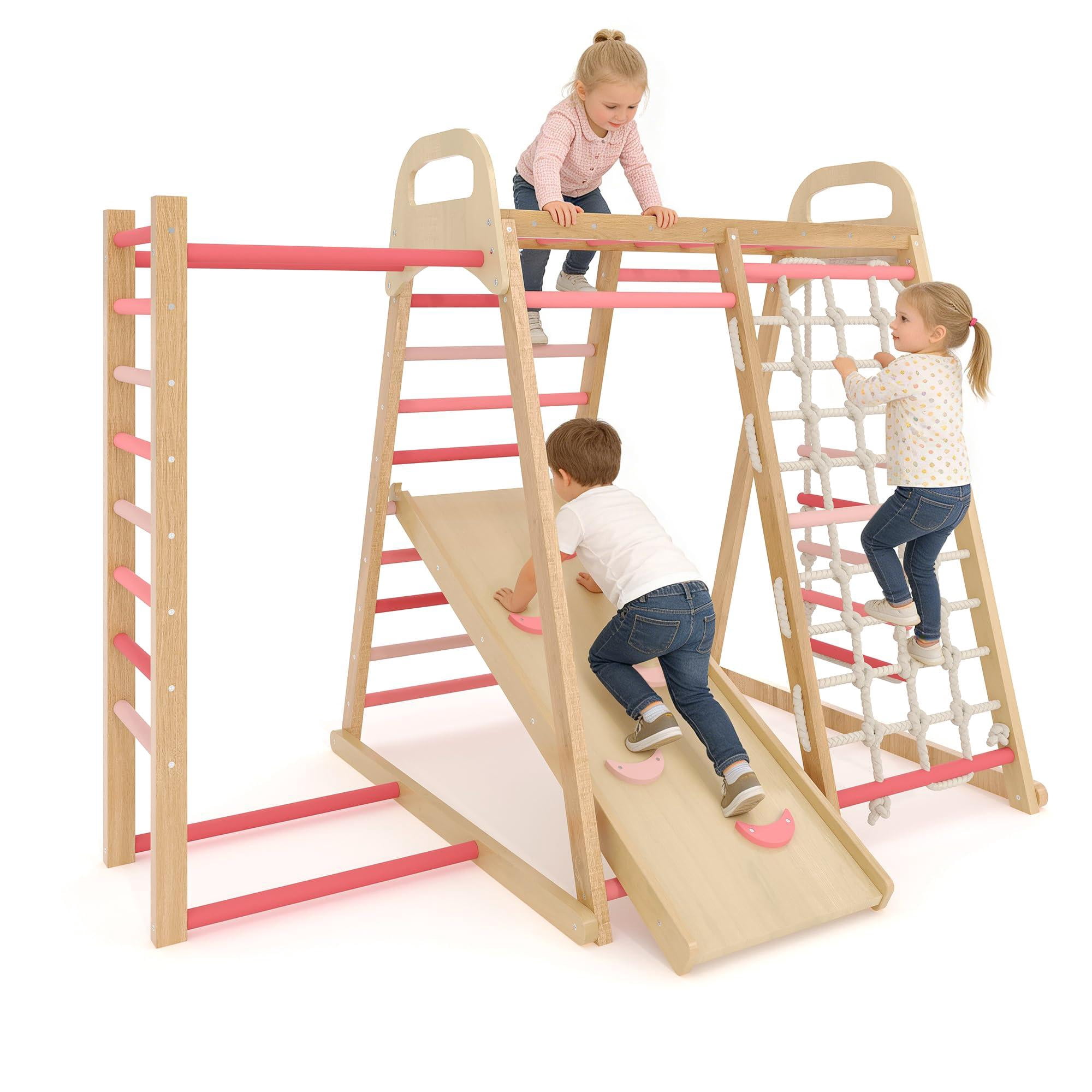 7-in-1 Jungle Gym Playset, Indoor Kids Wooden Climber Playset, Kids ...