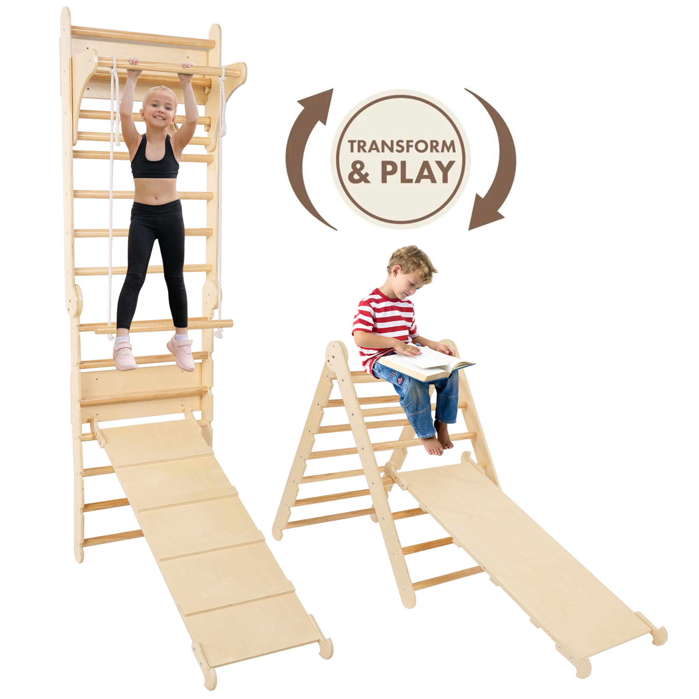 7-in-1 Kids Climbing Set: Swedish Ladder/Wall + Pikler Triangle Set ...