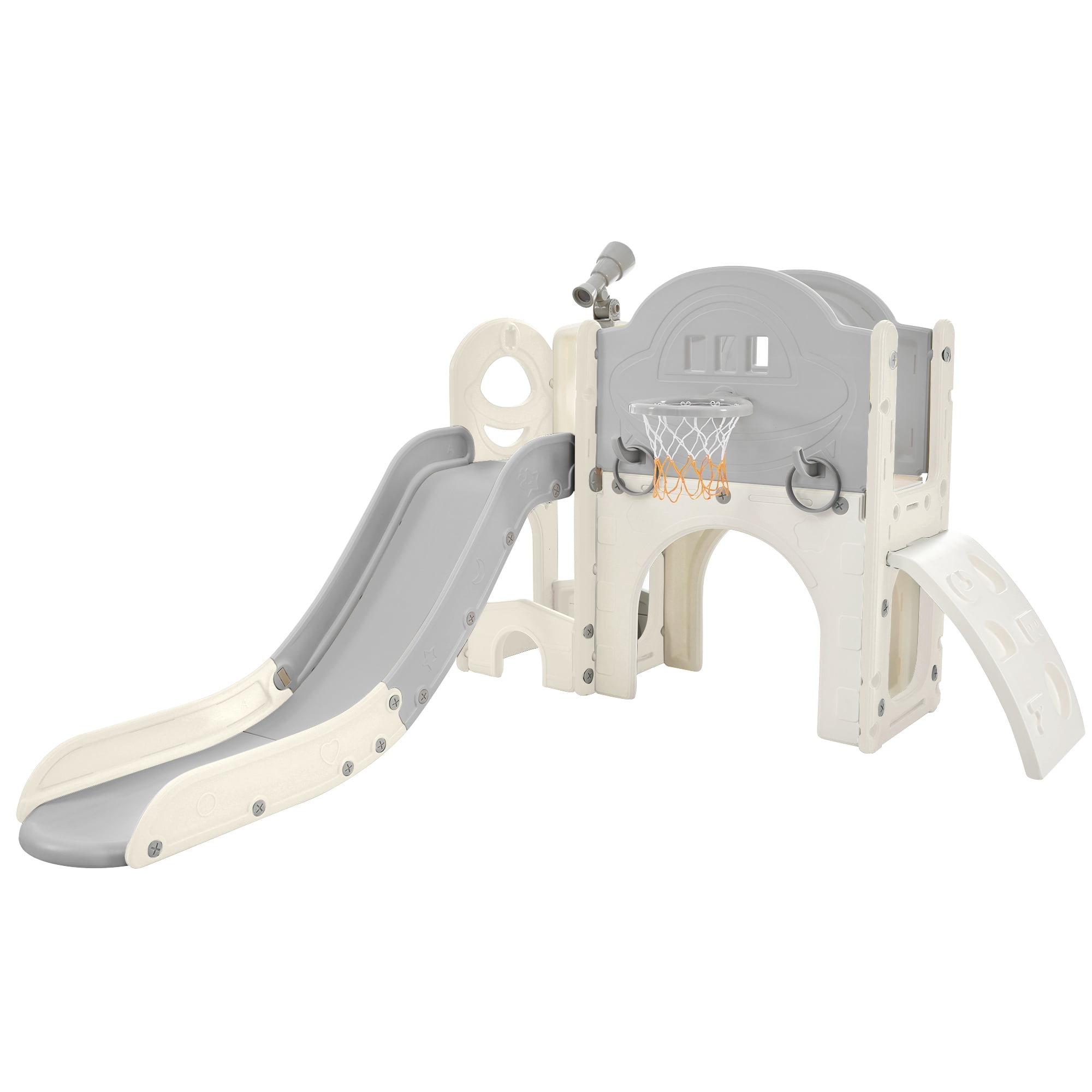 7-in-1 Kids Slide Playset with Spaceship Climber and Basketball Hoop ...