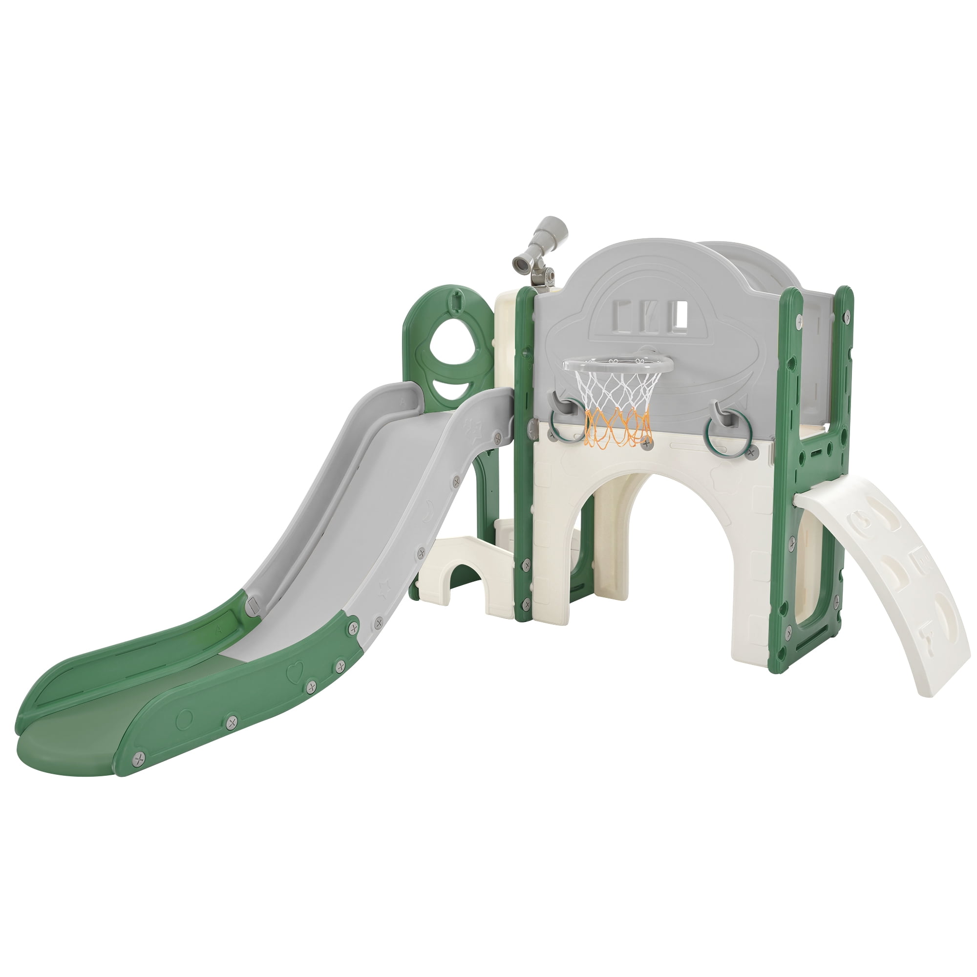 7-in-1 Kids Slide Playset with Spaceship Climber and Basketball Hoop ...