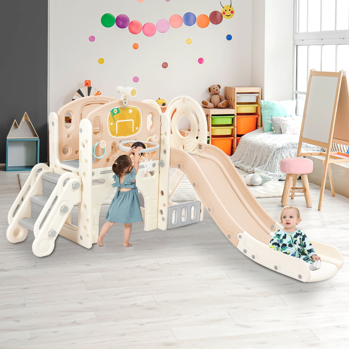 7-in-1 Kids Swing and Slide Set, Toddler Slide Playset Structure with ...