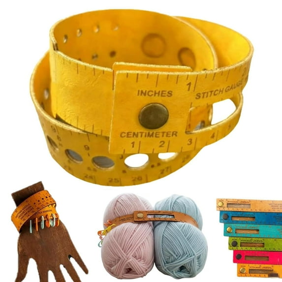7-in-1 Leather Knitting & Crochet Wrist Ruler, Stitch Wrap Measuring ...
