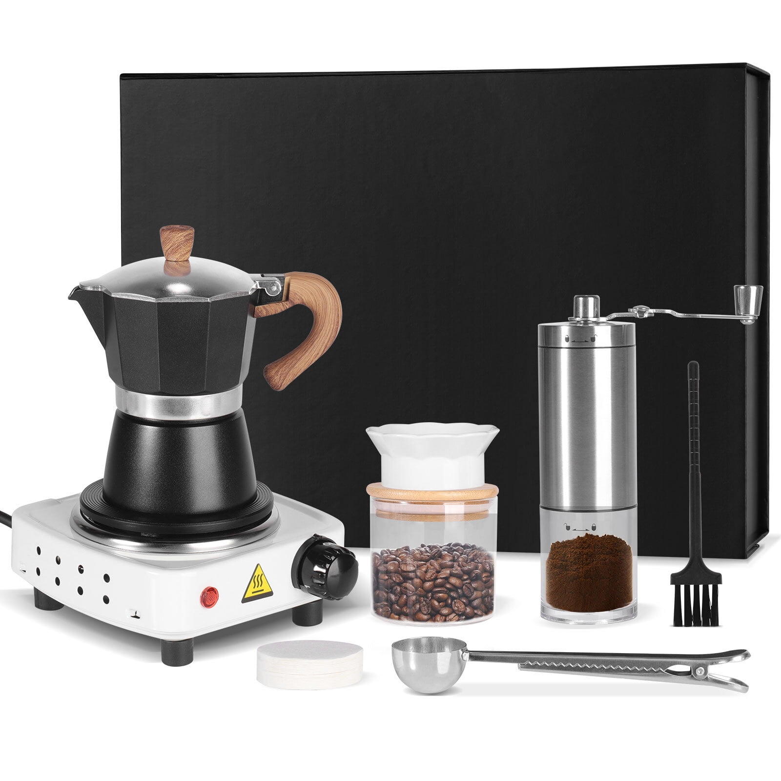 7-in-1 Moka Pot Espresso Set, Stovetop Coffee Maker with Hand Grinder ...