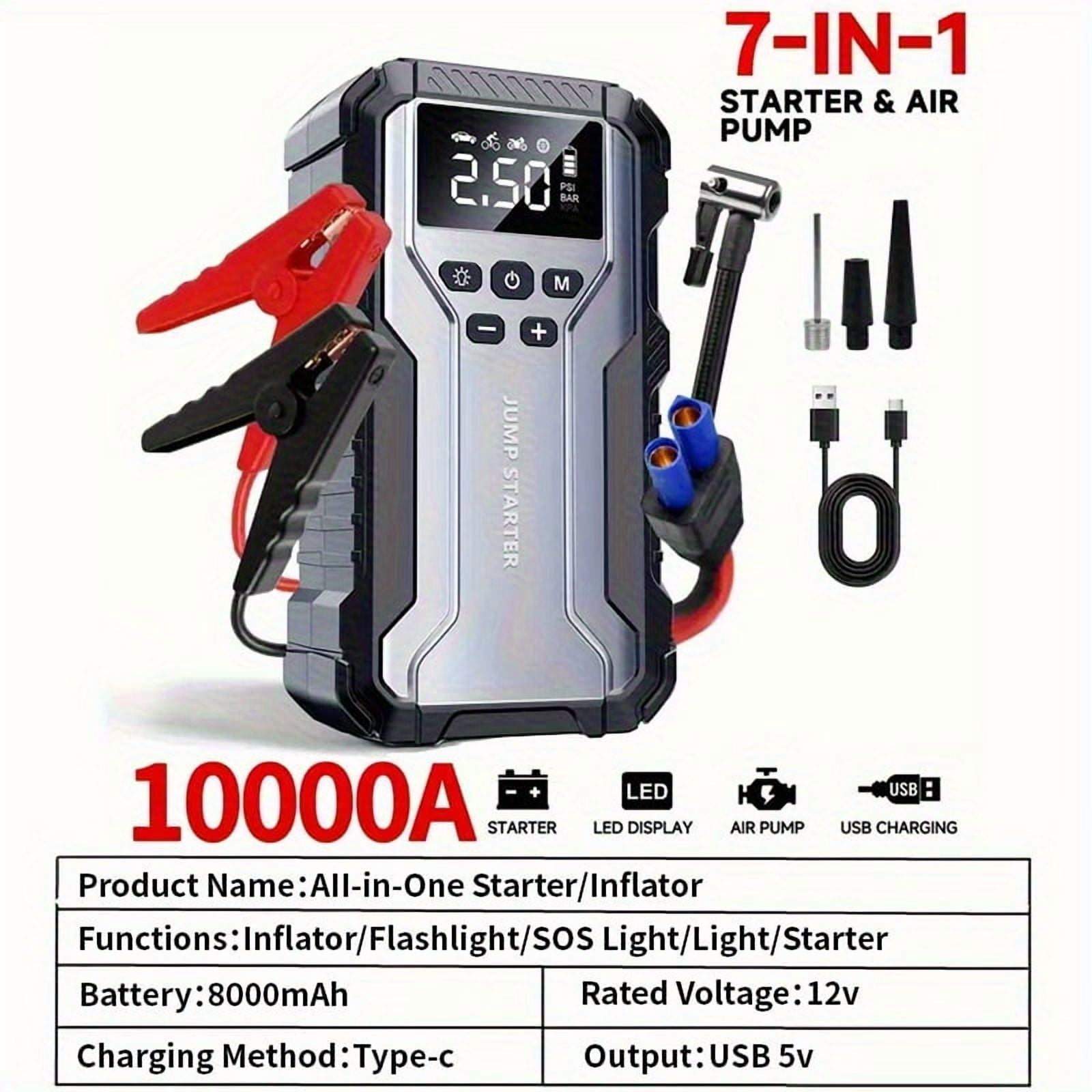 7-in-1 Multi-Function Car Emergency Jump Starter with Tire Inflator ...