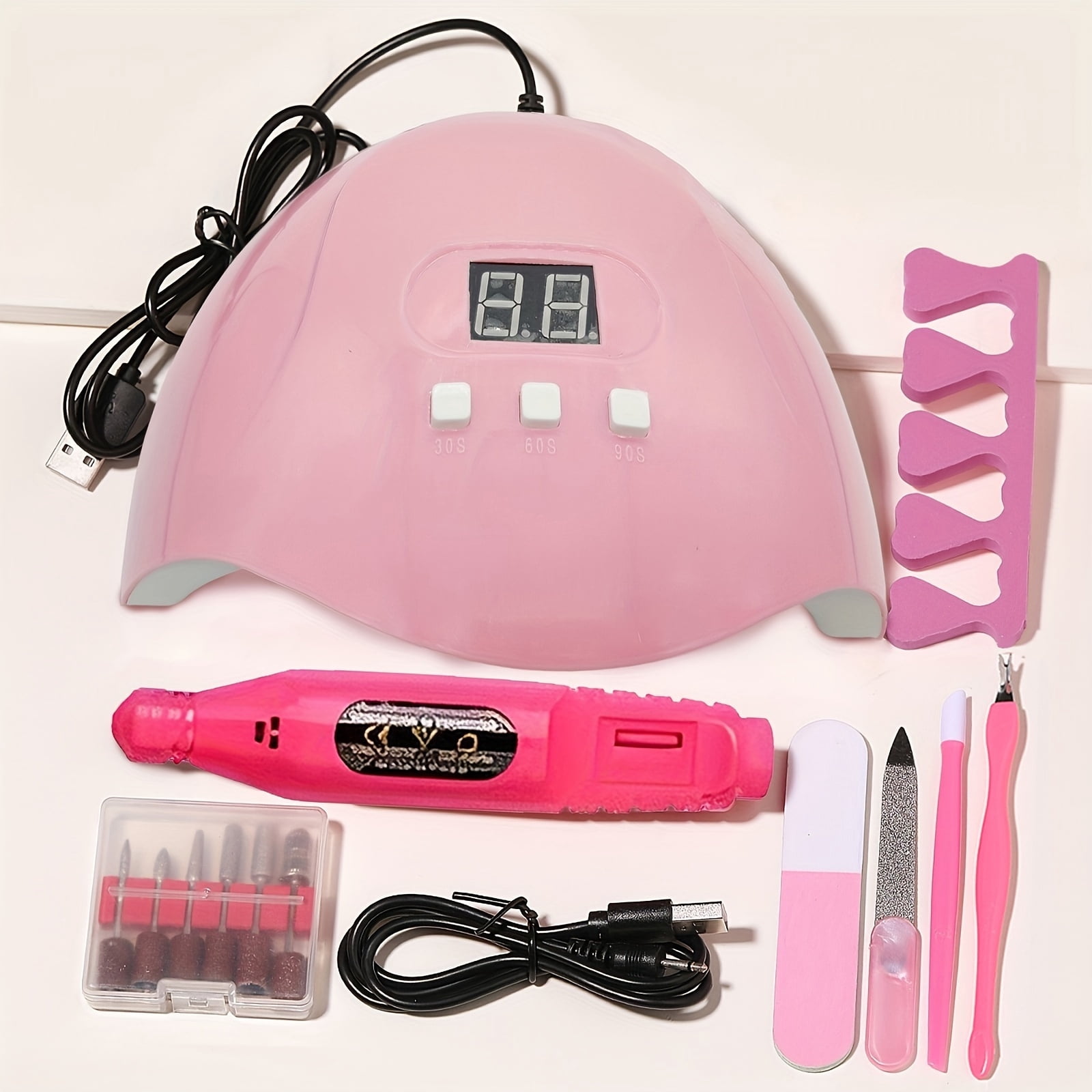 7-in-1 Nail Art Tool Set with Nail Lamp, Glue Drying Machine, Nail ...