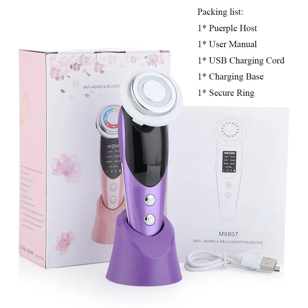7 in 1 RF&EMS Micro Current Lifting Device, Vibration LED Face Skin Rejuvenation - Wrinkle ...