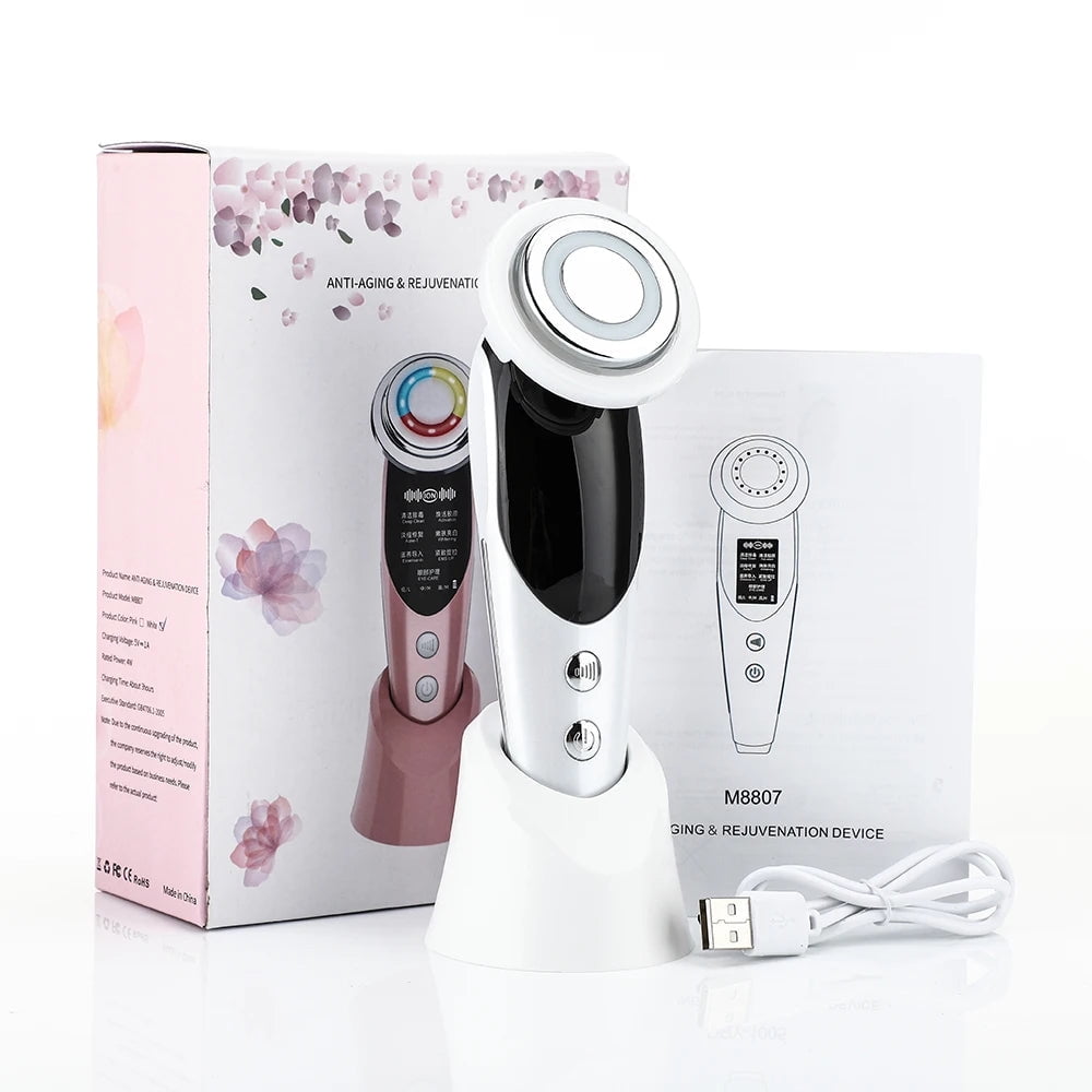 7 in 1 RF&EMS Micro Current Lifting Device, Vibration LED Face Skin Rejuvenation - Wrinkle ...