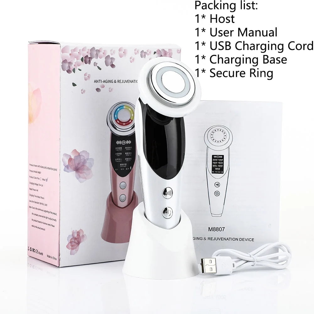 7 in 1 RF&EMS Micro Current Lifting Device, Vibration LED Face Skin ...