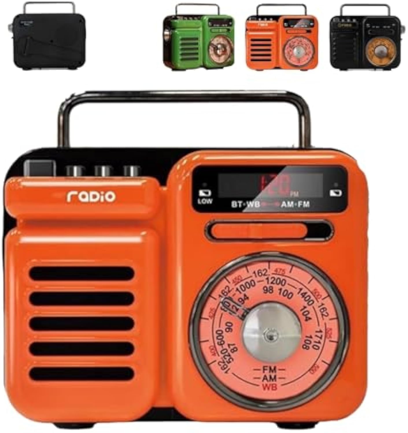 7-in-1 Radio, Portable Am Fm Radio Bluetooth Rechargeable Battery Operated, with Bluetooth/Tf/U ...