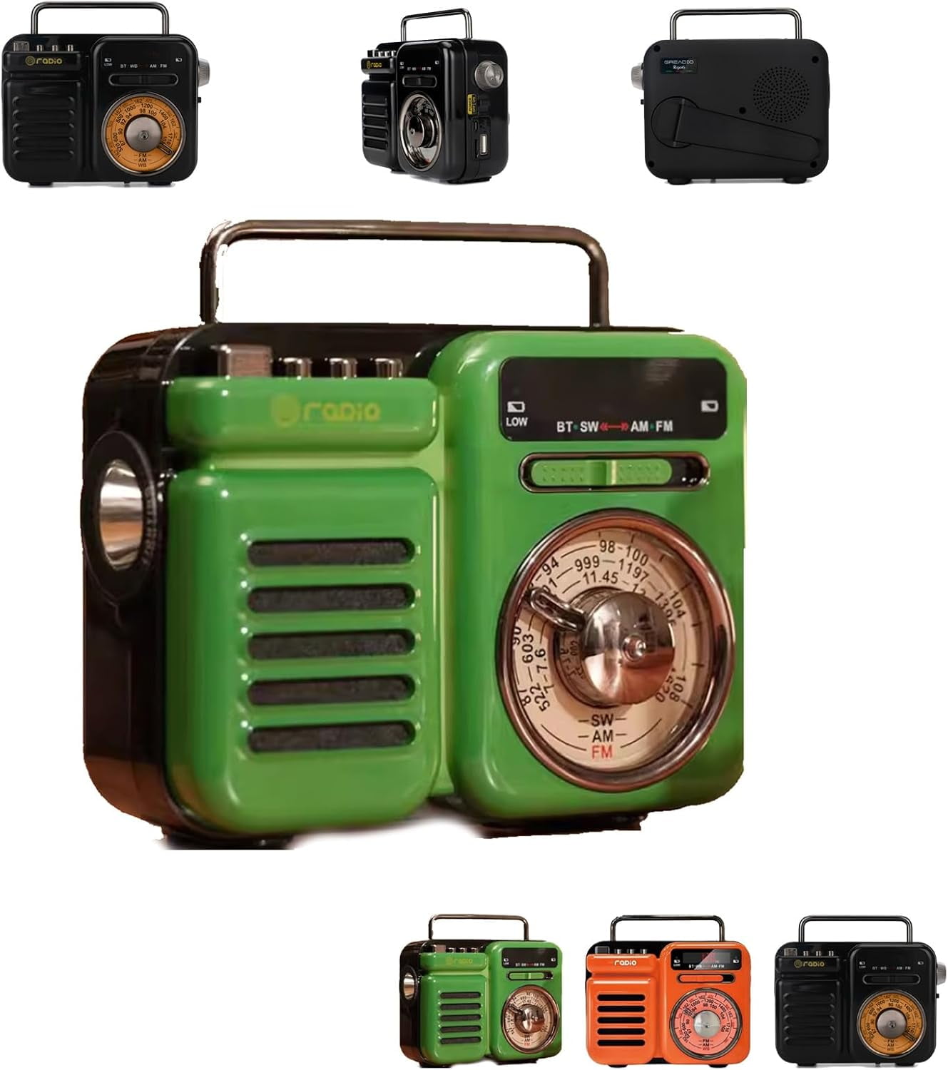 7-in-1 Radio, Portable Radio Rechargeable Battery Operated, with ...