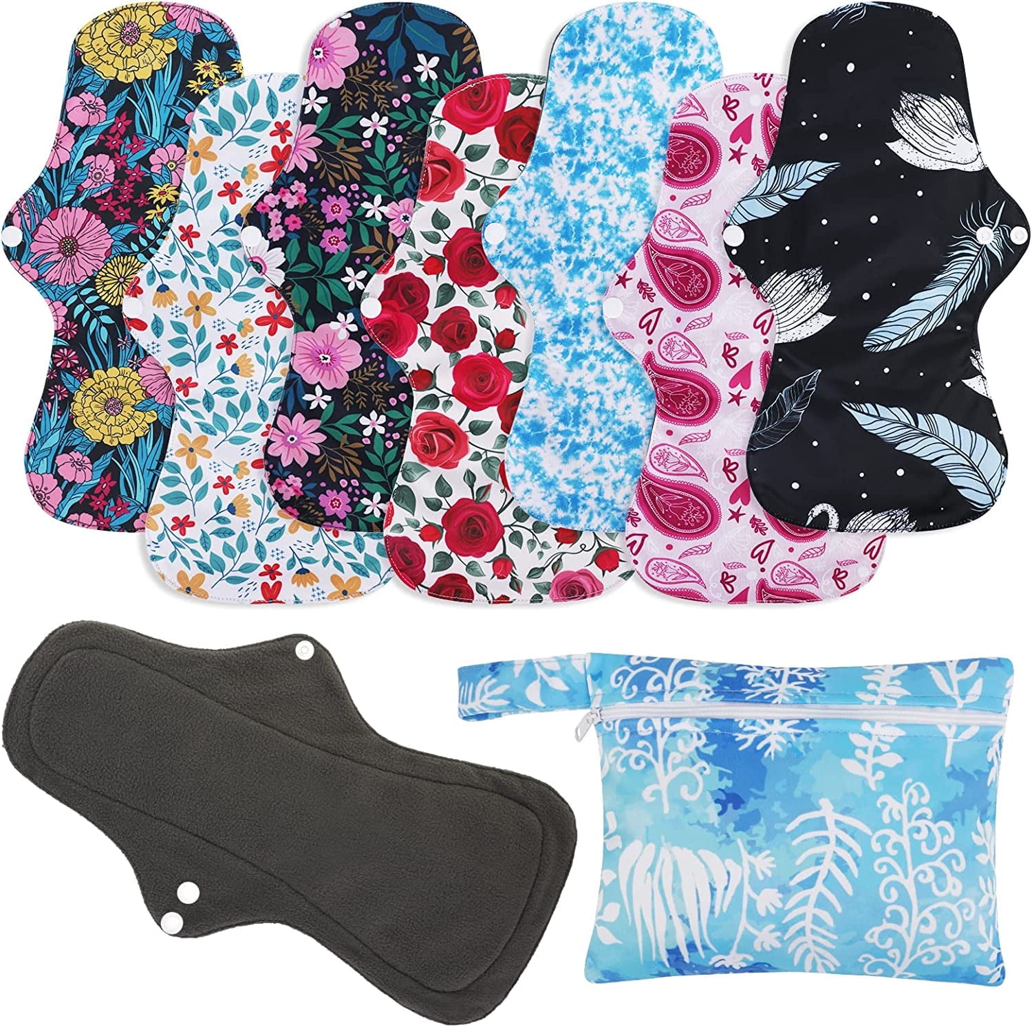 Phogary Reusable Menstrual Pads, 13x7.5 inch, Washable Overnight Cloth ...