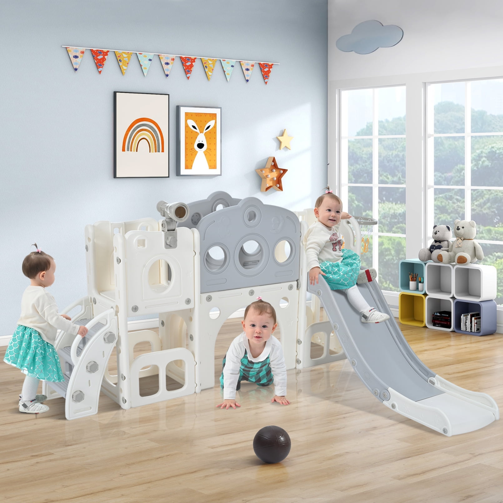 7 in 1 Slide for Toddlers 1-3,Toddler Slide Set with Arch Tunnel and ...