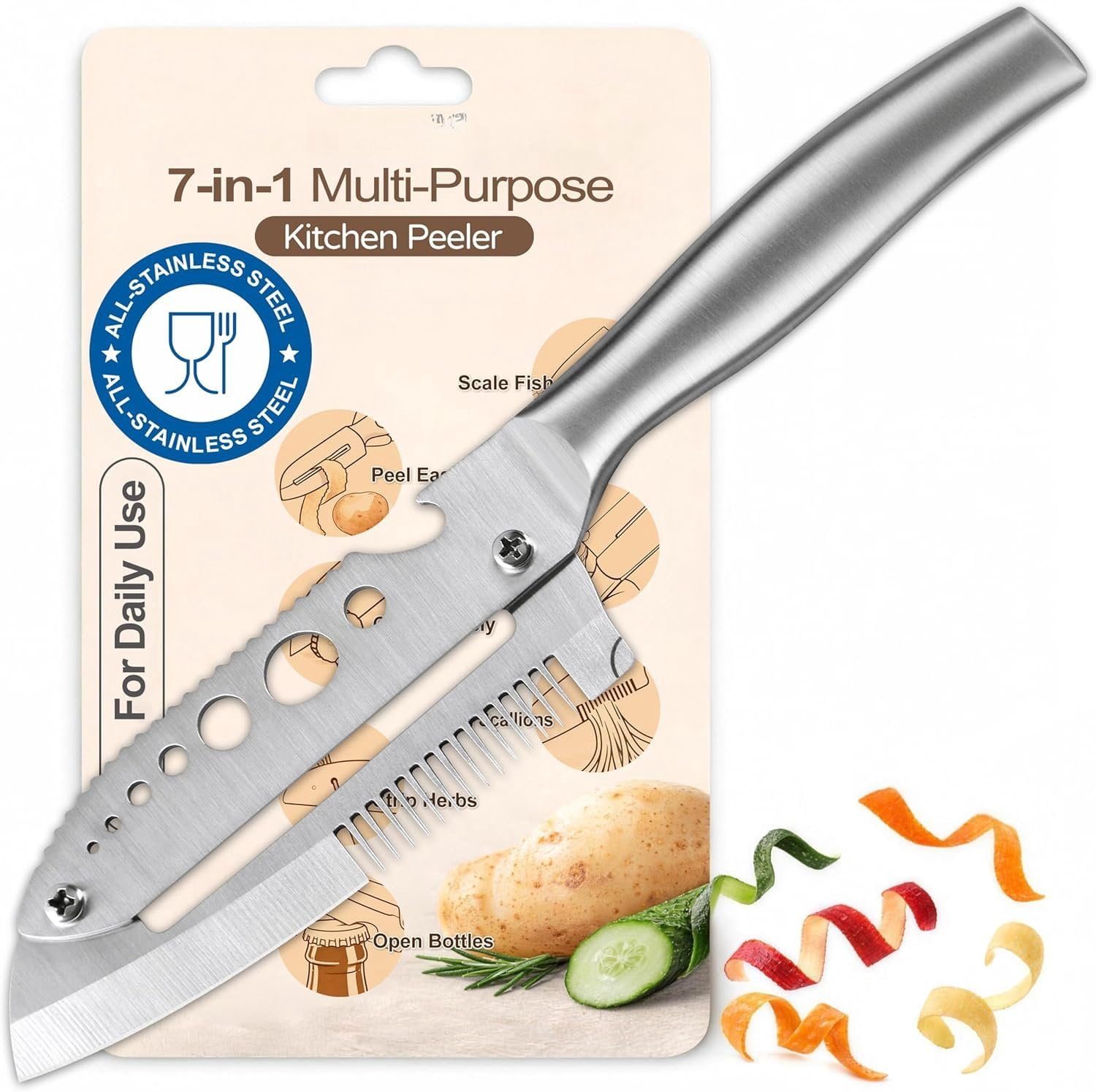 7-in-1 -Stainless Steel Vegetable Peeler for Kitchen, Smooth Peeler ...