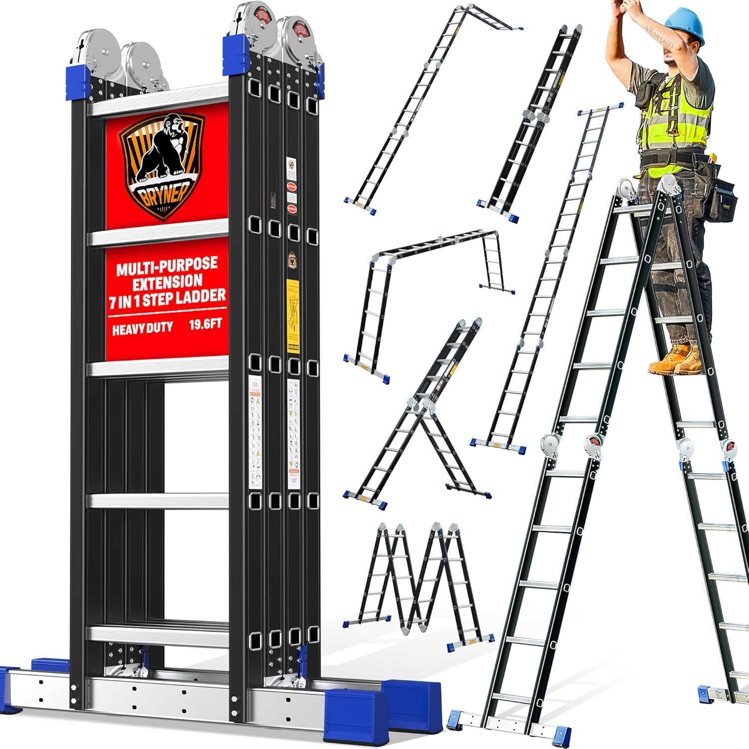 7 in 1 Step Folding Ladder 19.6ft Multi-Purpose Extension Ladders ...