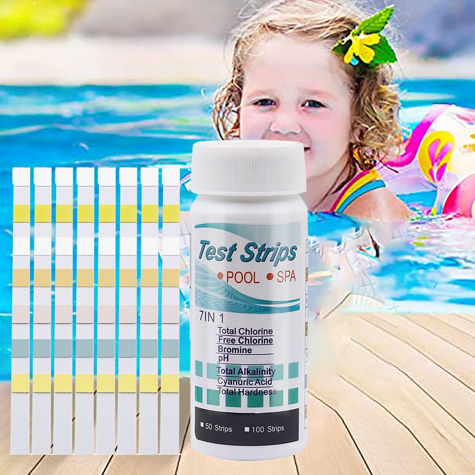 7 in 1 Swimming Pool Water Test Strips for pH Alkalinity Hardness ...