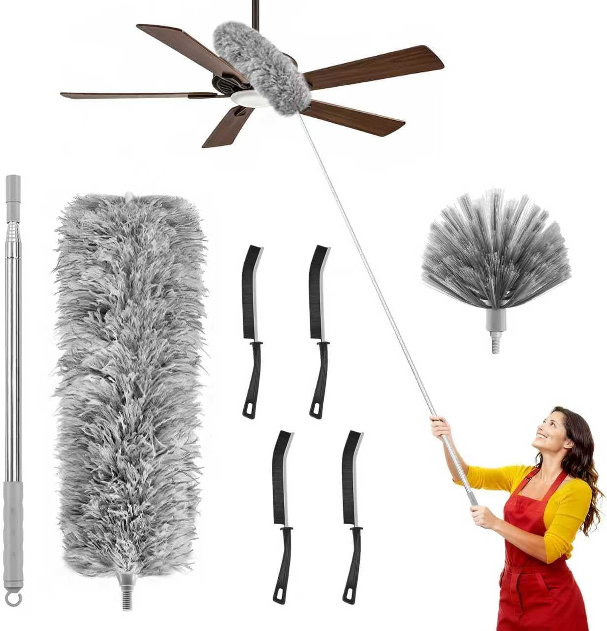 7-in-1 Telescopic Duster Kit with 100-Inch Pole, Microfiber & Cobweb ...