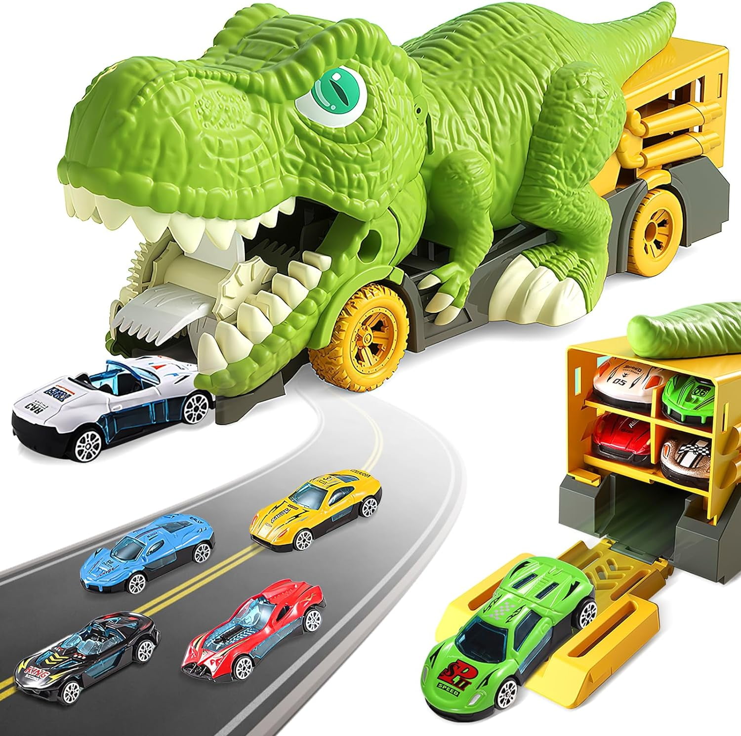 7 in 1 Toy Trucks for Kids Dinosaur Toys Dinosaur Carts for Kids 6 Pcs ...