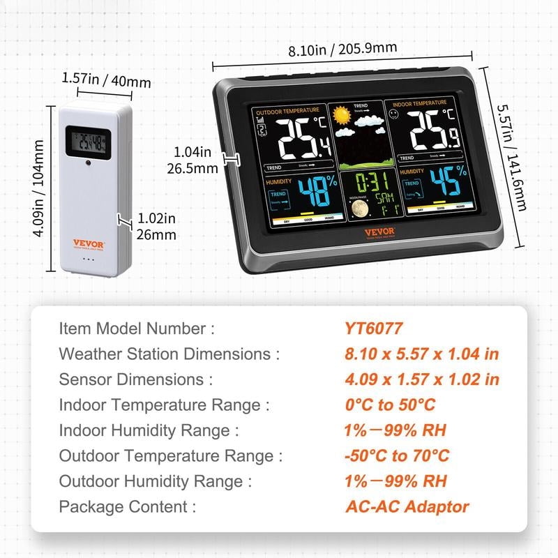 7-in-1 Wireless Weather Station, 7.5 in Large Color Display, Digital ...