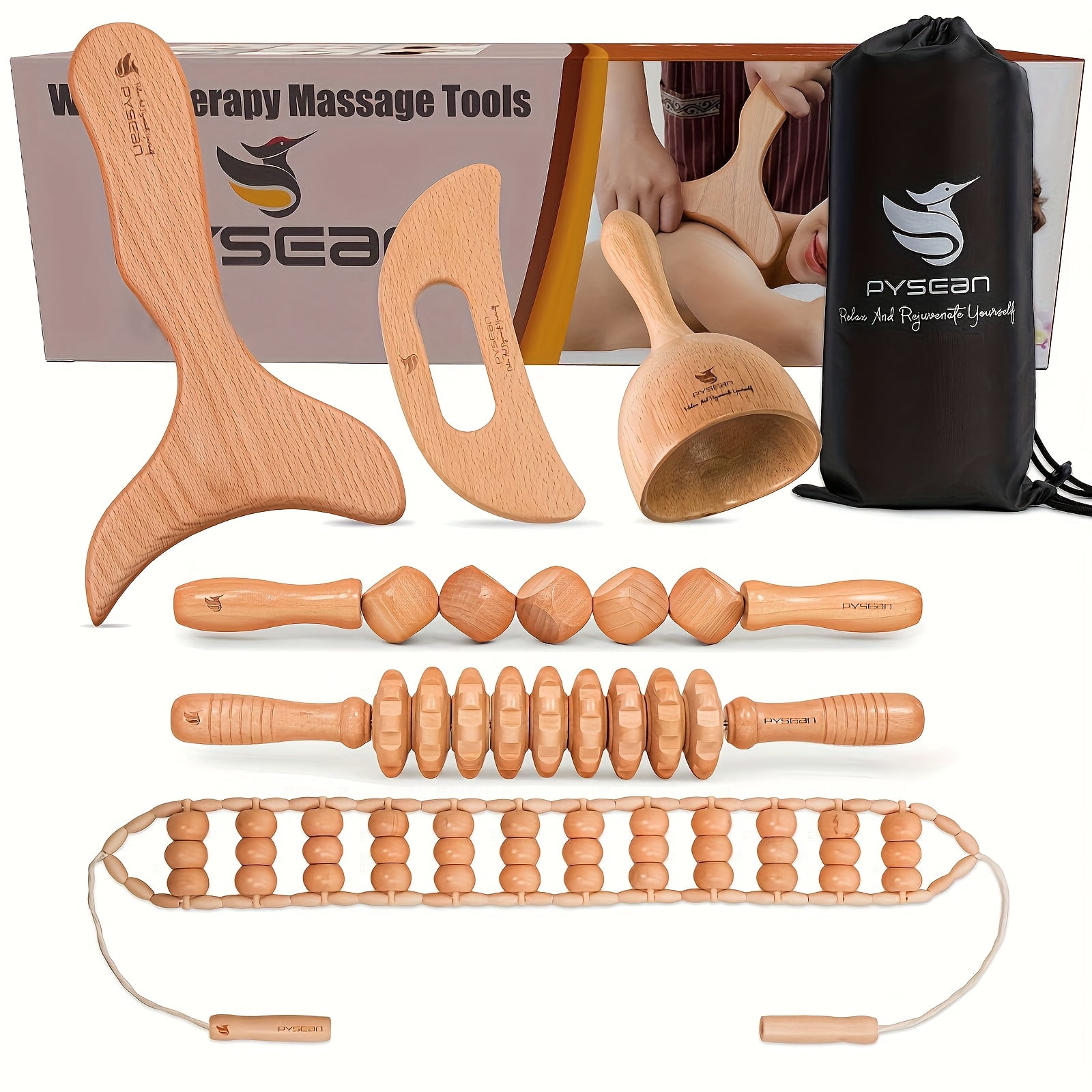 7-in-1 Wooden Massage Kit - Deep Tissue Relief, Portable Manual ...