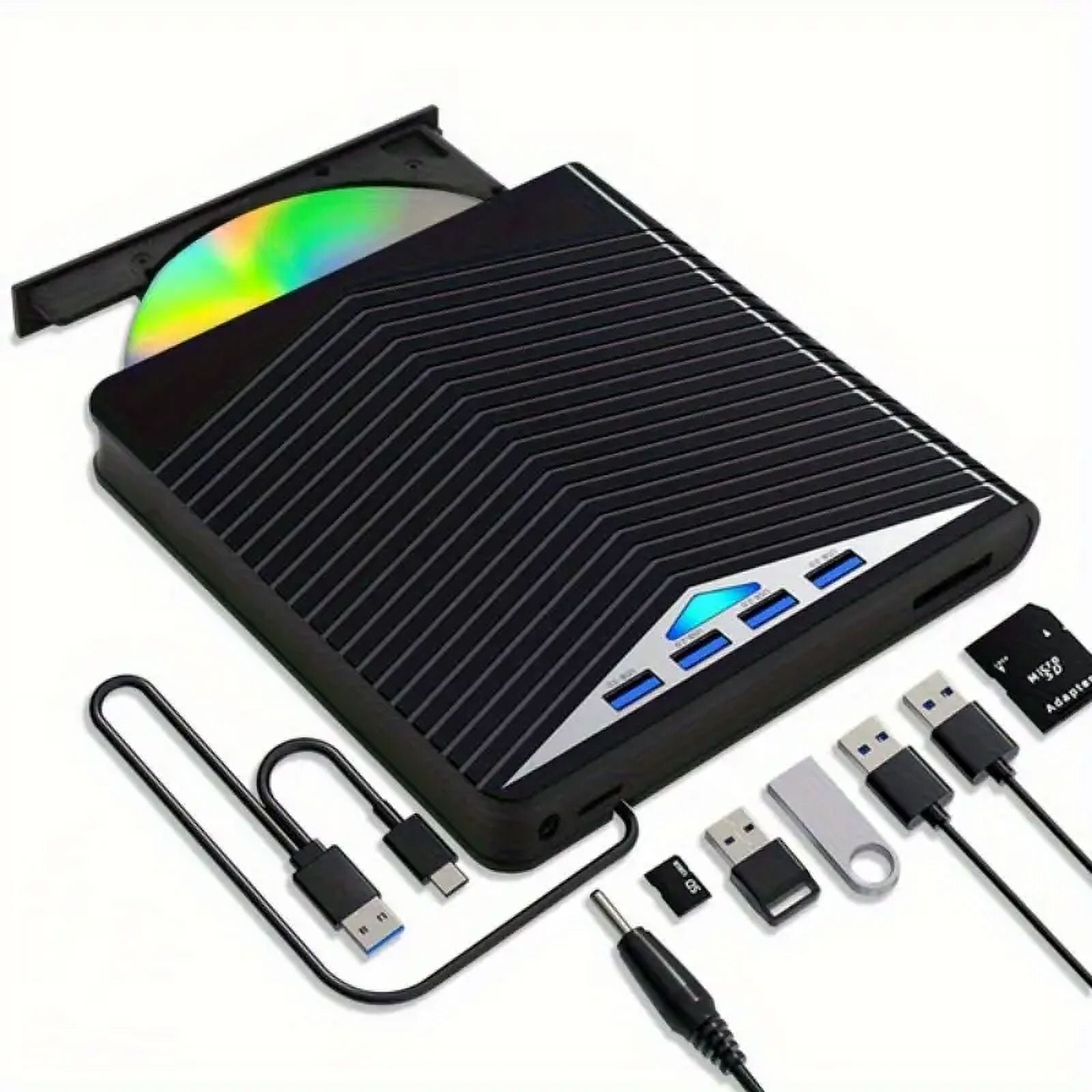 7-in-1 external DVD drive, USB 3.0 Type-C, DVD burner with 4 USB ports ...