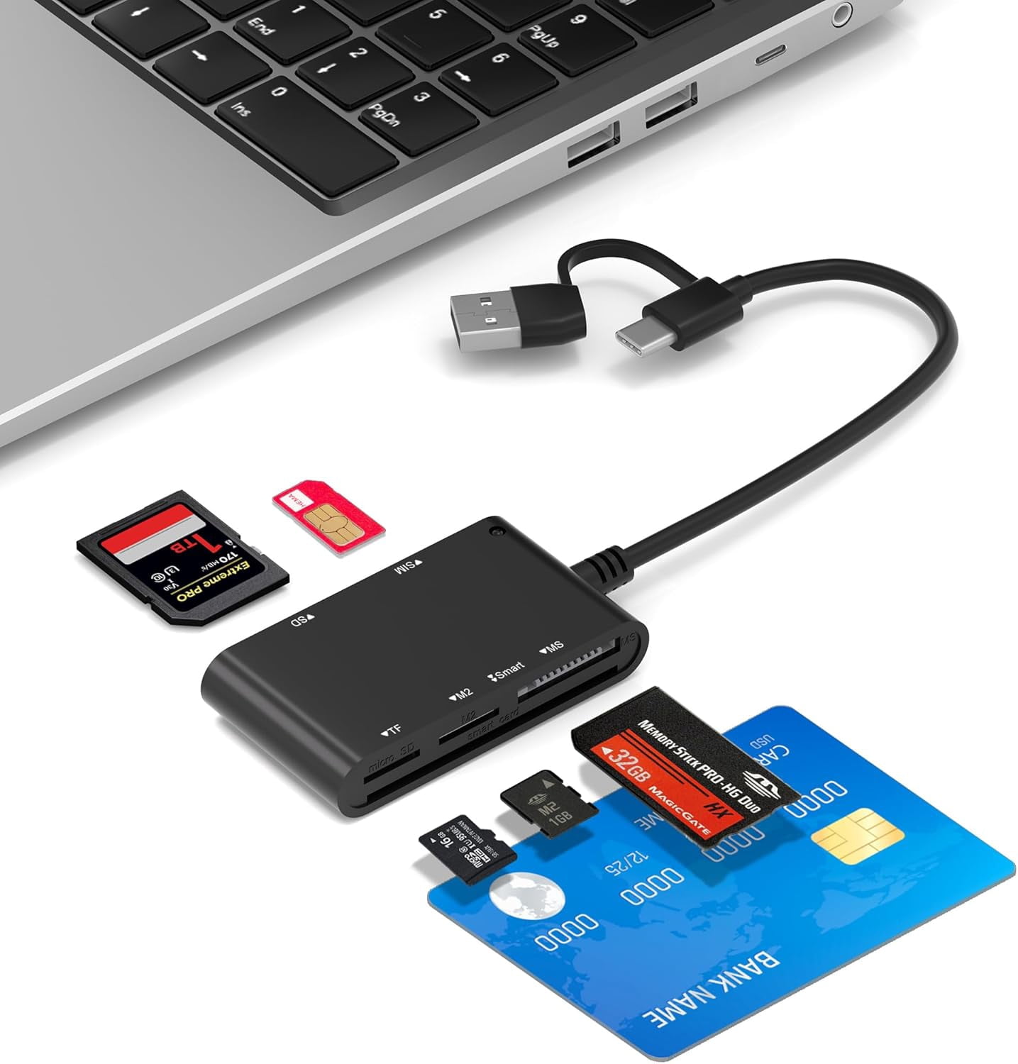 7 in 2 SIM Card Reader for Military CAC, SIM, SD/TF/MS Duo/M2/IC/PIV ...