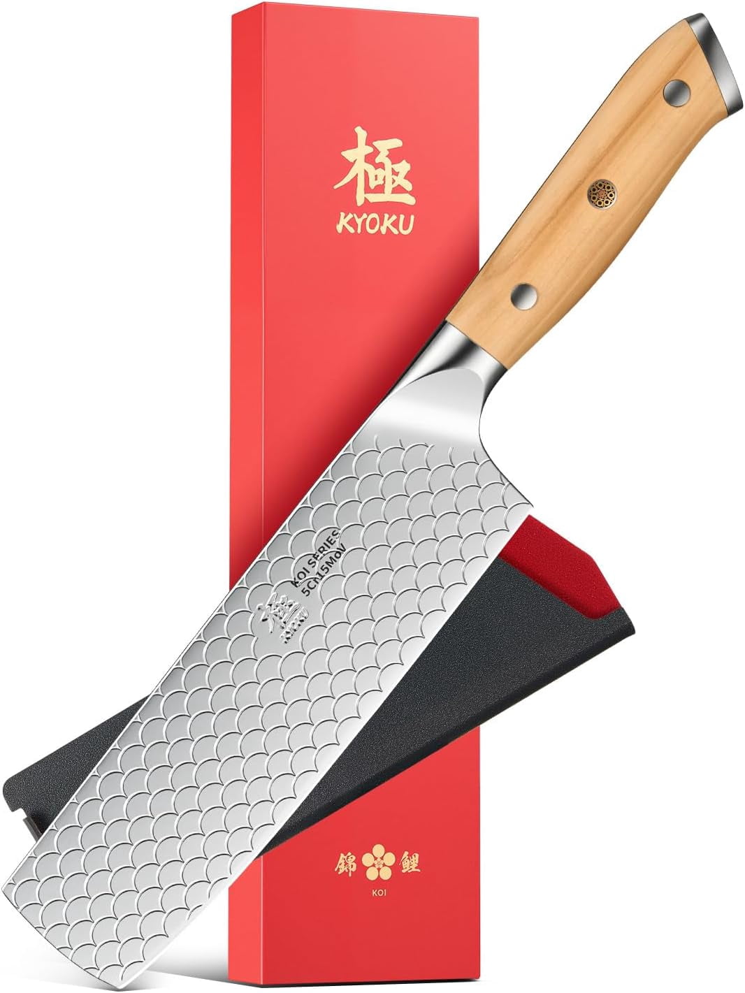 7 in. Japanese Nakiri Knife, Koi Series Vetable Knife with Olive Wood ...