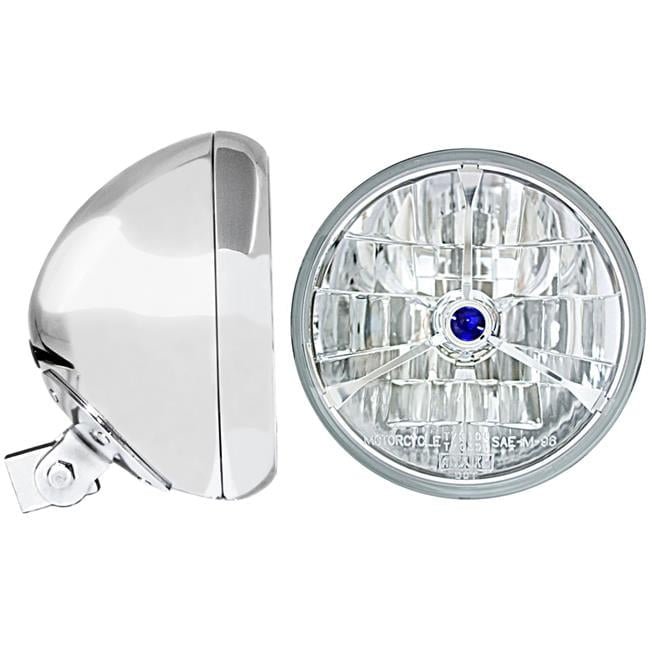 7 in. Universal Headlight Bucket - Chrome with T70300 DC Blue Dot ...