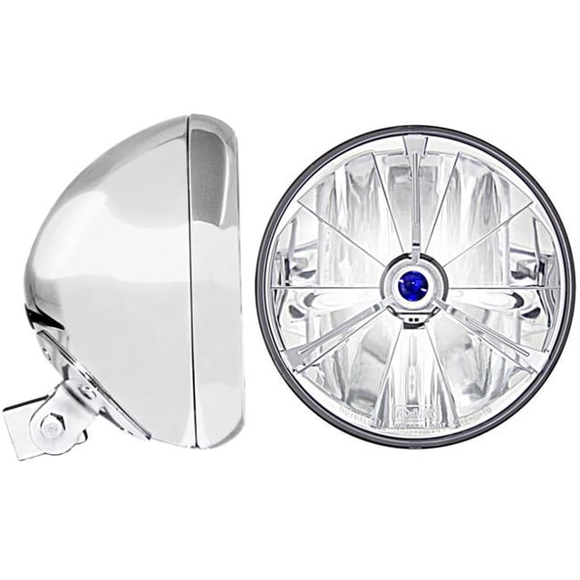 7 in. Universal Headlight Bucket, Chrome with T70703 PC Pie Cut Tri-Bar ...