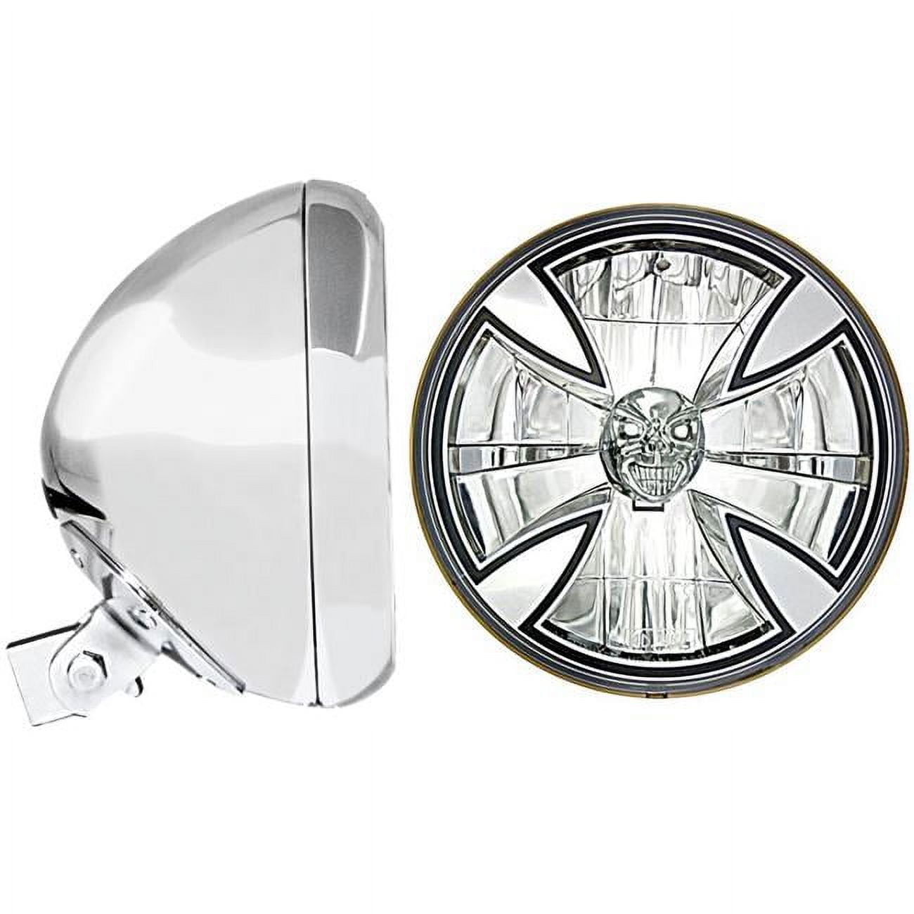 7 in. Universal Headlight Bucket - Chrome with T70X00-SR Ic Iron Cross ...