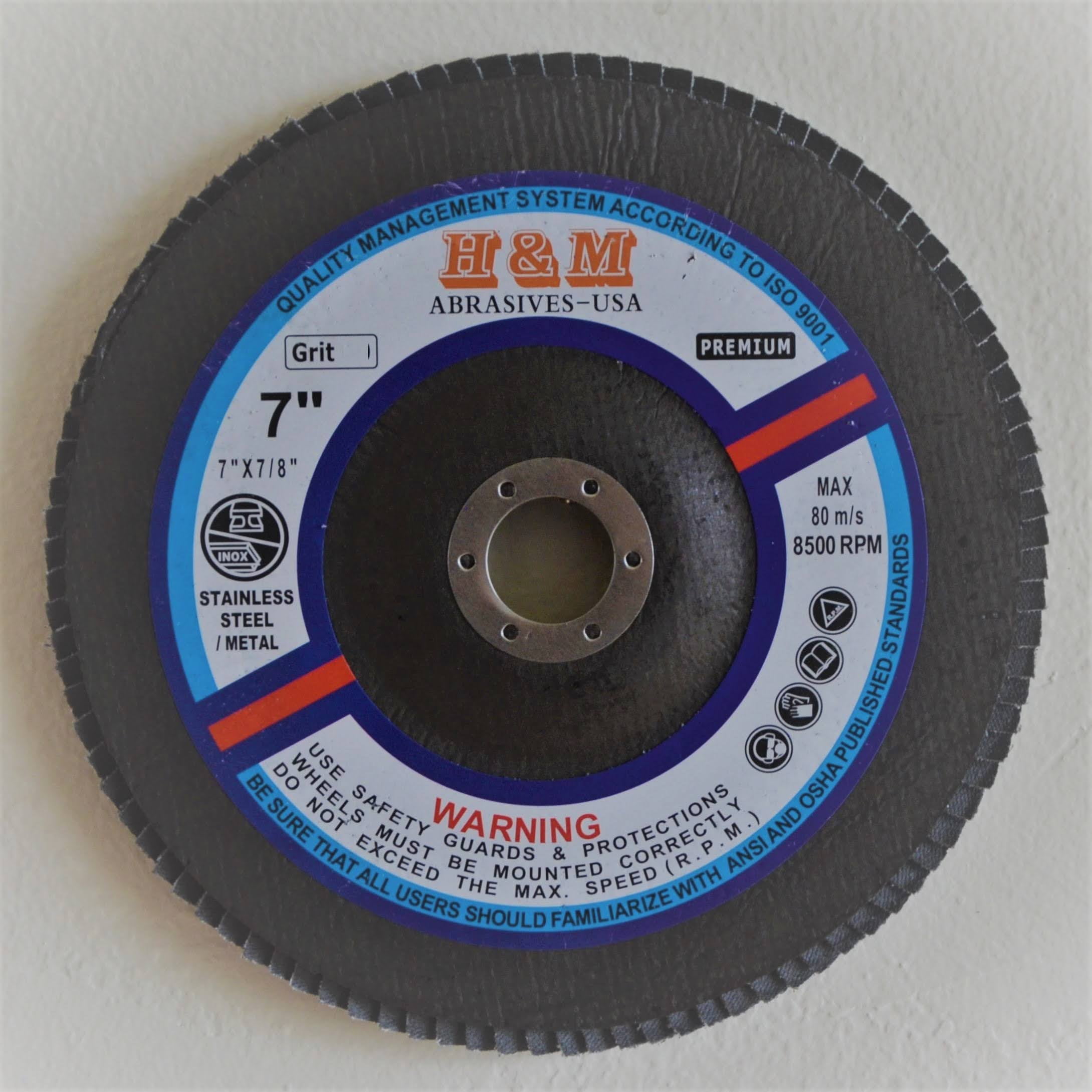 7" inch 7" x 7/8" FLAP DISCS in 40 60 80 120 Grit for Stainless Steel ...