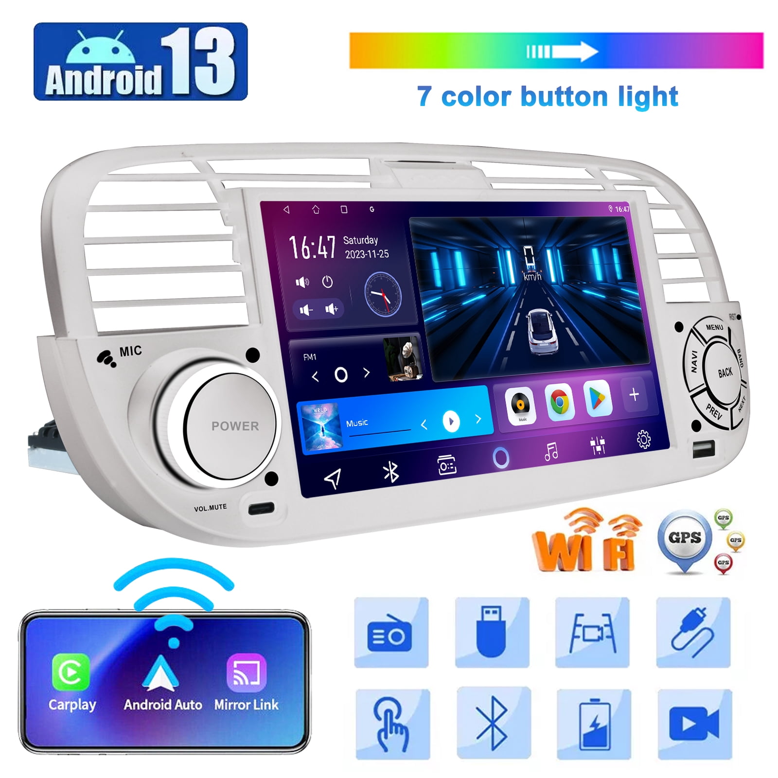 7 inch Android Auto For FIAT 500 2007 - 2015 Carplay Car Radio Stereo ...
