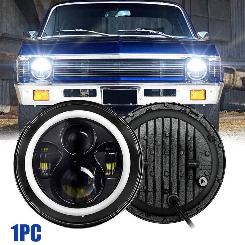 7 inch Black LED Headlight High/Low Beam DRL For Dodge D100 D200 D300 ...