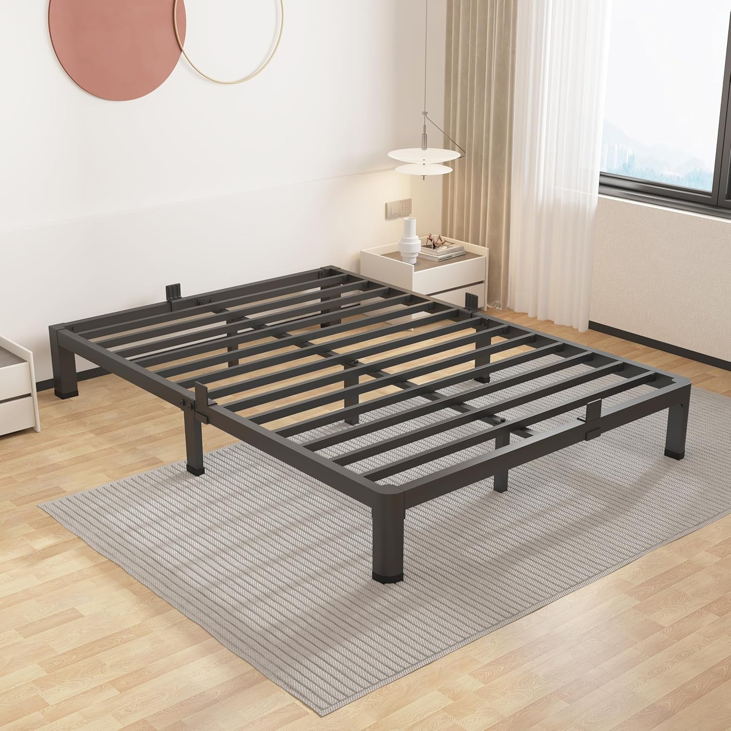 7 inch Full Size Bed Frame with Round Corner Legs Mattress Retainers ...