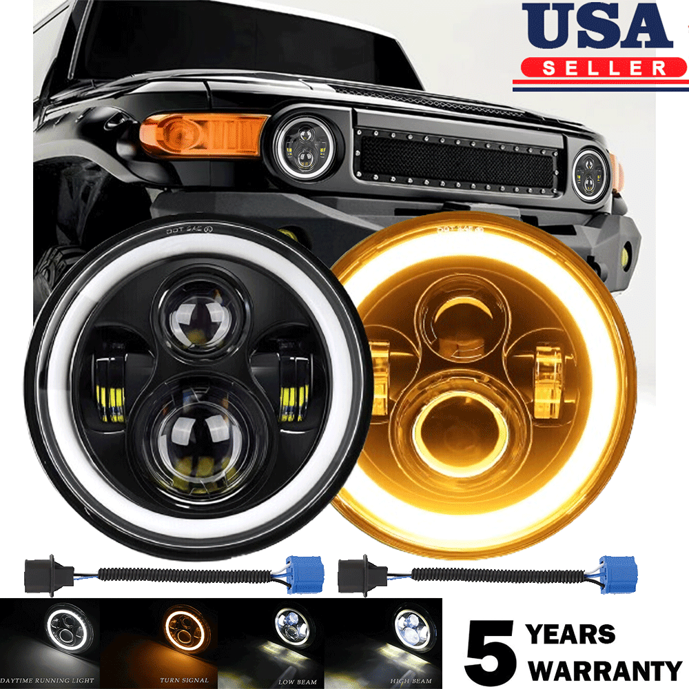 7" inch LED Headlight Halo Angel Eyes Hi/Lo Beam For Toyota FJ Cruiser ...
