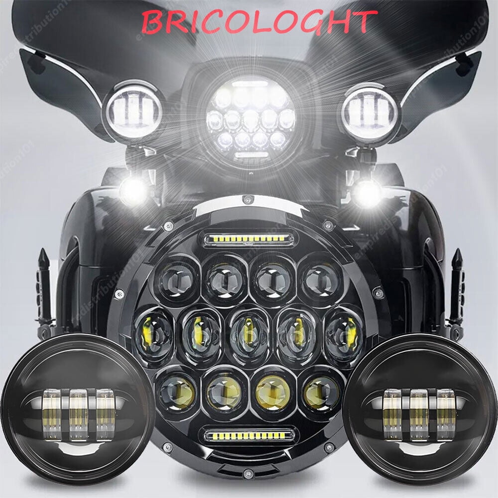 7" inch LED Headlight High Low Beam + 4.5" Passing Lights For Harley ...