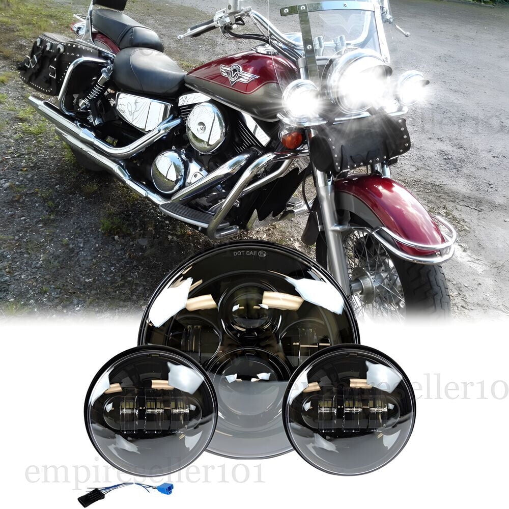 7 inch LED Headlight + Passing Light For Kawasaki VN Vulcan 500 750 800 ...
