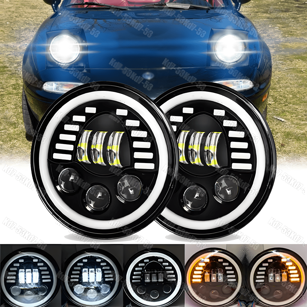 7 inch LED Headlights Light Halo Angel Eye For 90-97 Mazda NA Miata MX5 ...