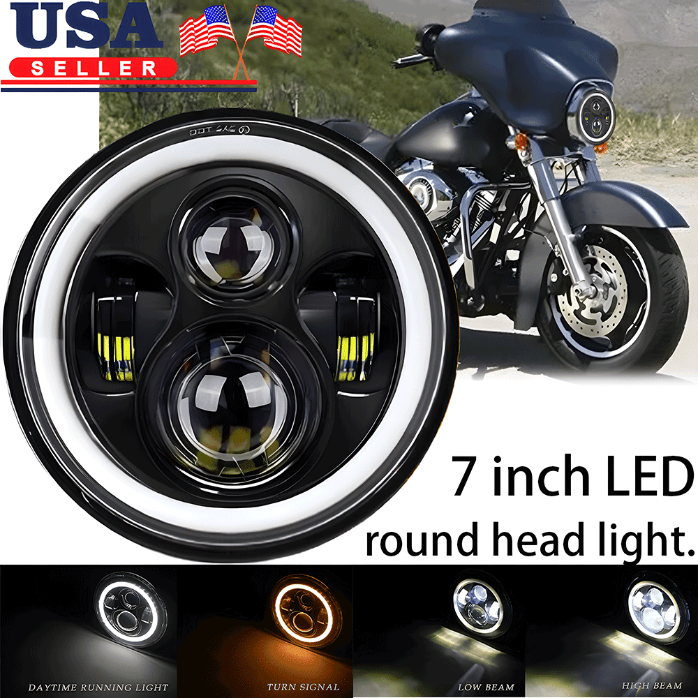7" inch LED Motorcycle Headlight Projector with Halo Angel Eyes DRL Hi ...