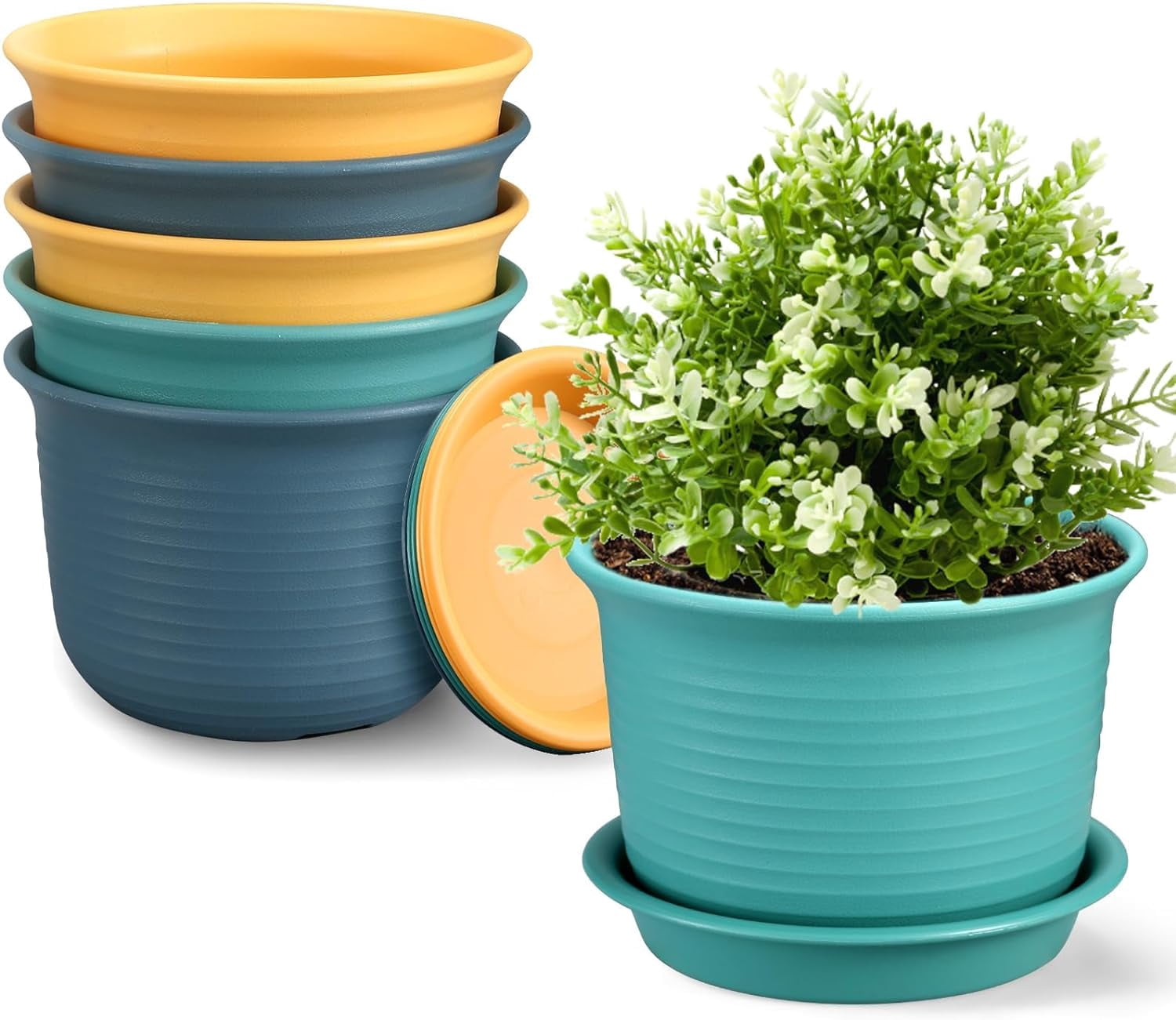 7 inch Large Plant Pots, 6 Pack Flower Pots,Planters for Indoor Plants ...