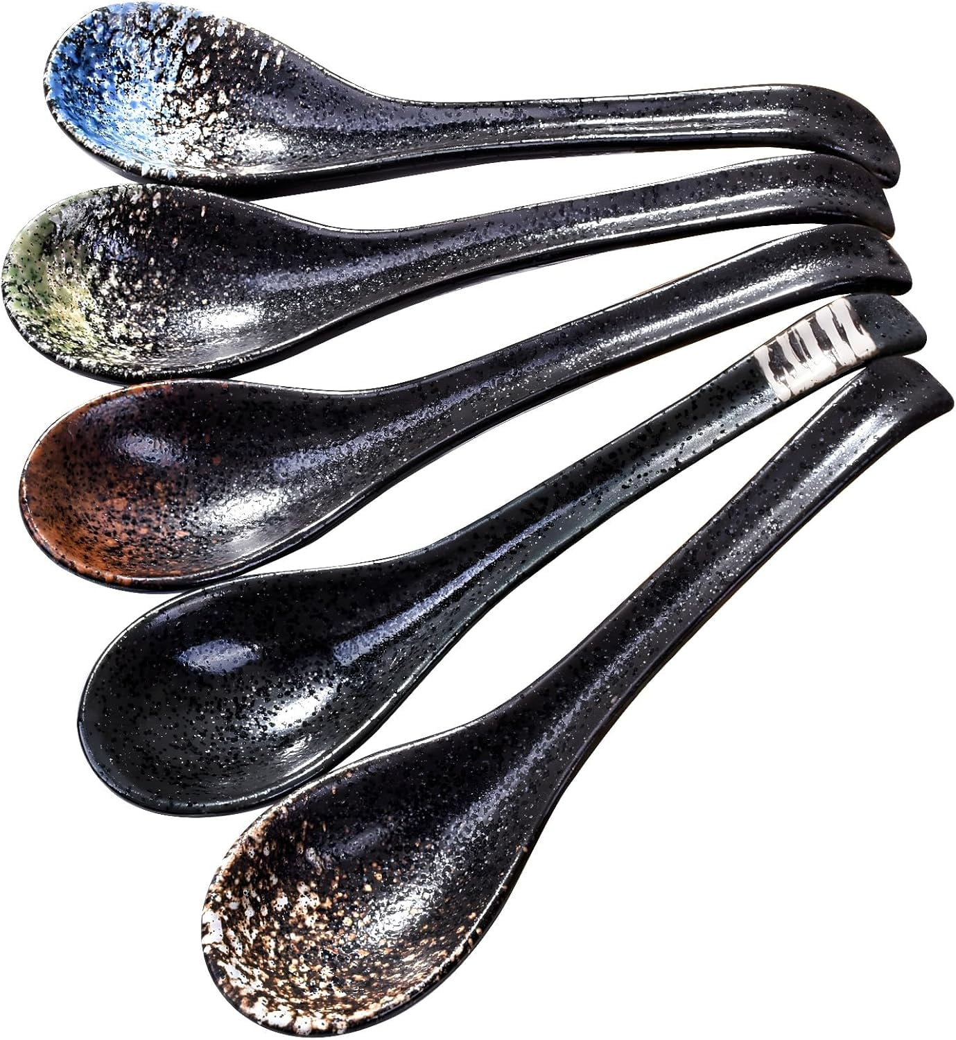7 inch Long Handle Japanese and Korean Spoon Set of 5 Curved Handle ...
