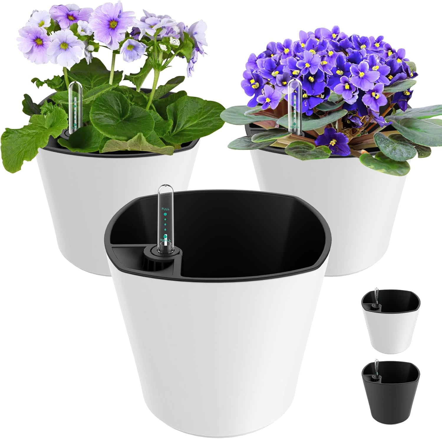 7 inch Plant Pots 3-Pack, Self Watering Flower Pots Indoor Outdoor ...