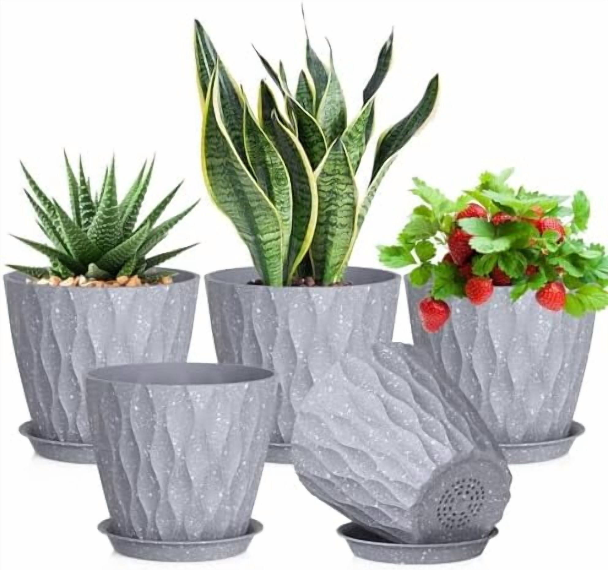 7 inch Plant Pots for Indoor Outdoor Plants, 5 Pack Thick Flower Pots ...