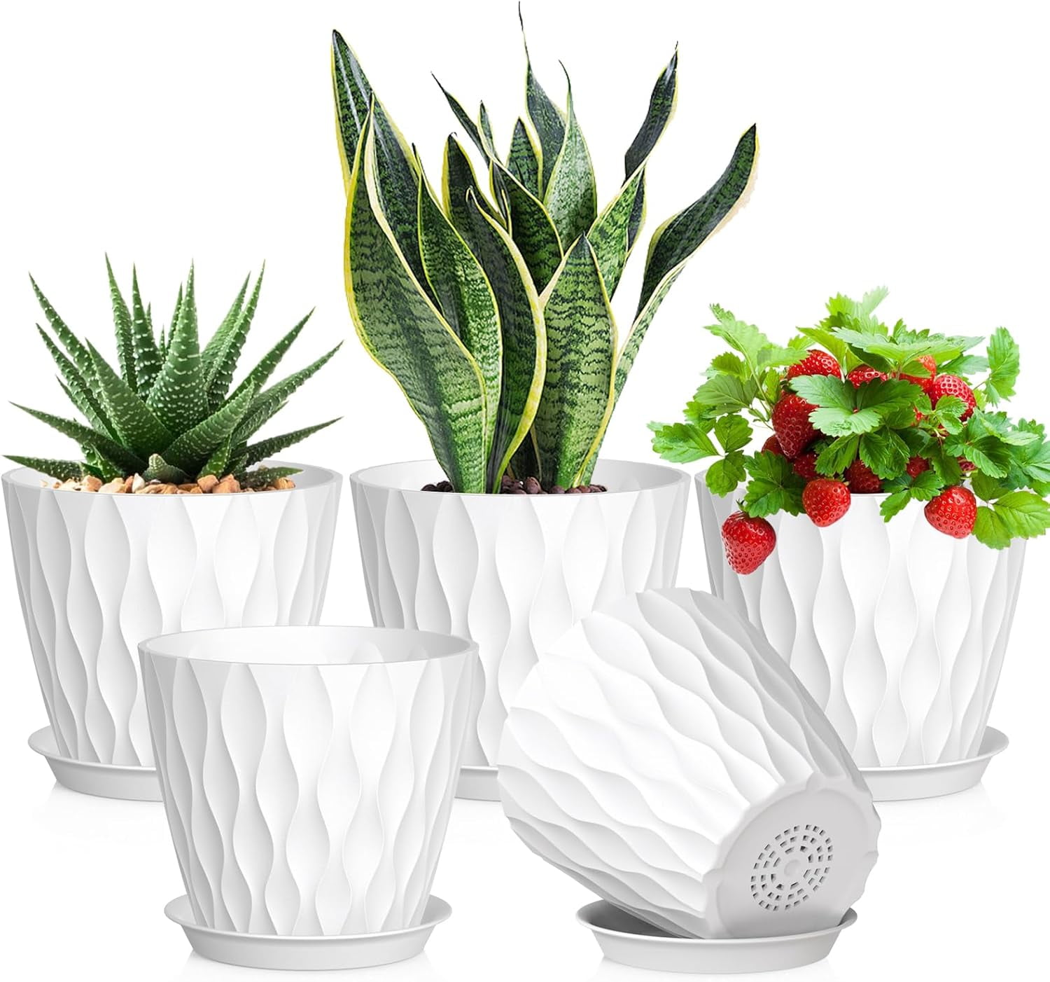 7 inch Plant Pots for Indoor Outdoor Plants, 5 Pack Thick Nursery Pots ...
