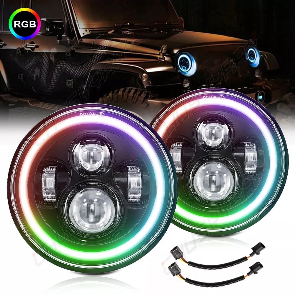 CHUSYYRAY 7" inch RGB Round LED Headlight Halo Angel Eyes DRL - for ...